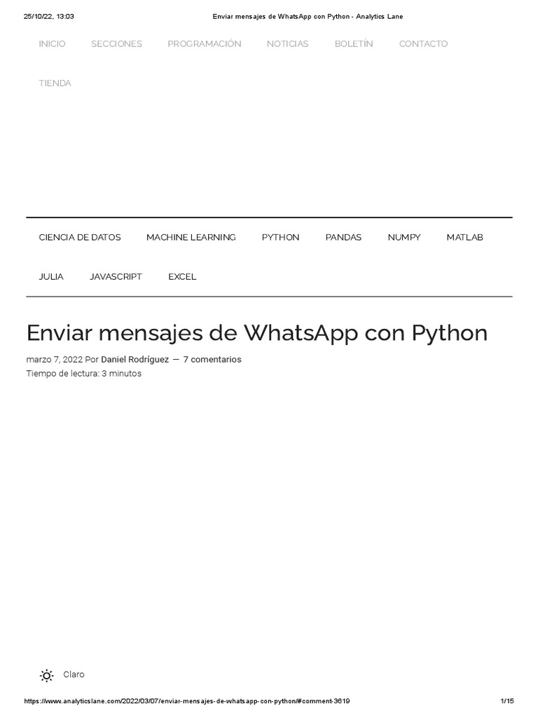 Enviar Mensajes de WhatsApp Con Python - Analytics Lane | PDF | Python (lenguaje de programación ...
