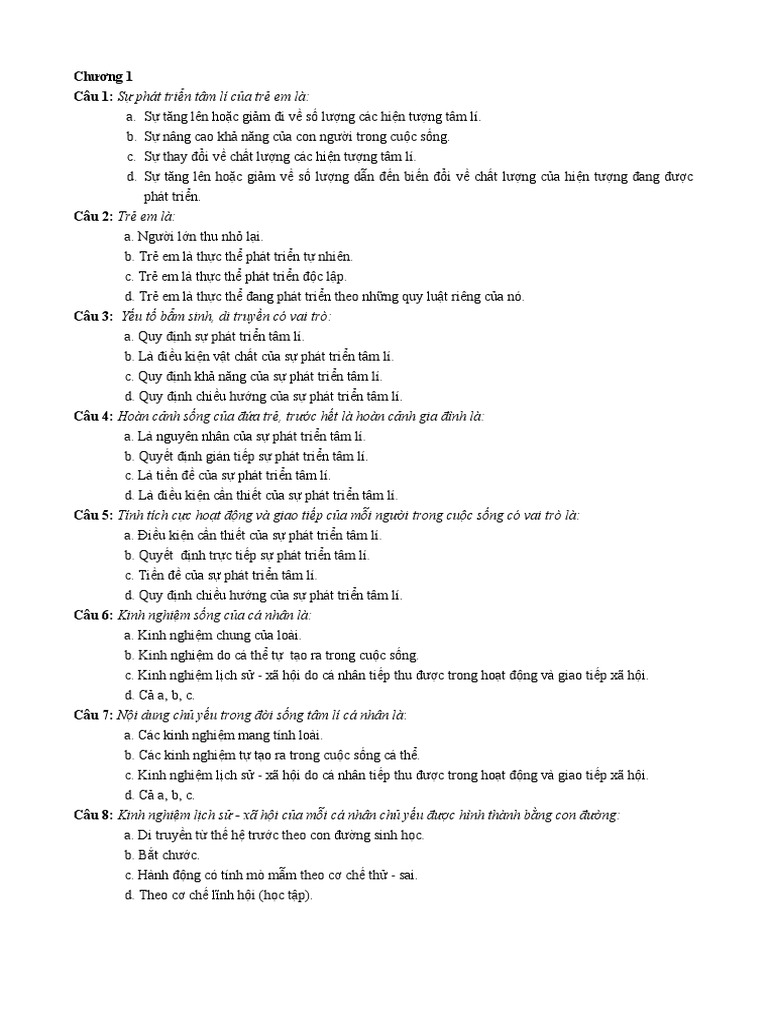 (123doc) - Cau-Hoi-Trac-Nghiem-Tam-Ly-Hoc-Lua-Tuoi-Va-Tam-Ly-Hoc-Su-Pham | PDF