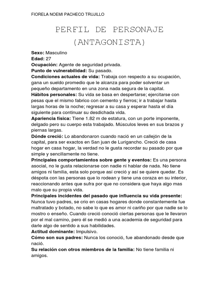 Perfil de Personaje - Antagonista | PDF