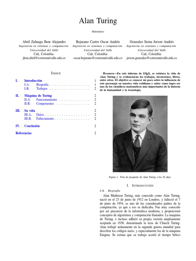 Infome Alan Turing Introducción A La Ingenieria en Sistemas | PDF | Alan Turing | Informática