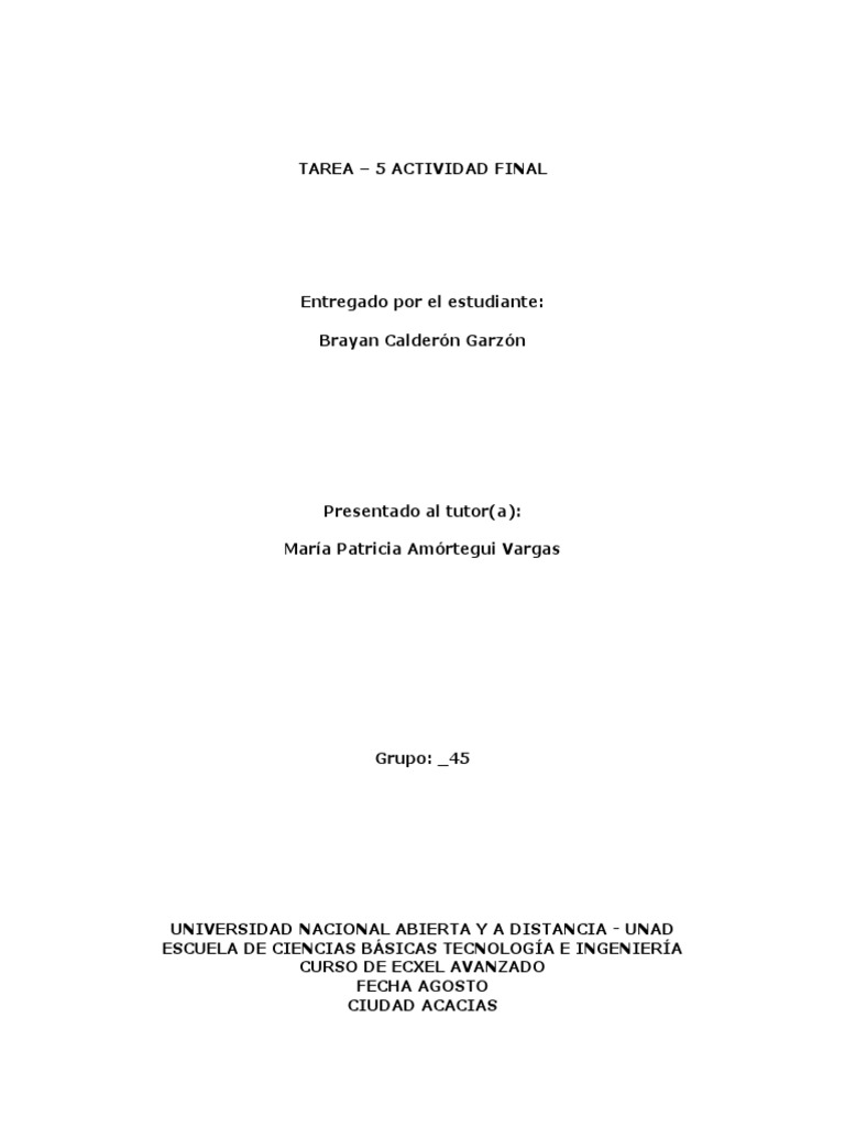 Tarea 5 Brayan Calderon | PDF | Microsoft Excel | Básico