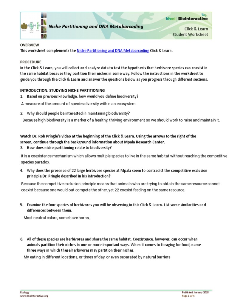 Ecology Student Worksheet | PDF | Ecological Niche | Biodiversity