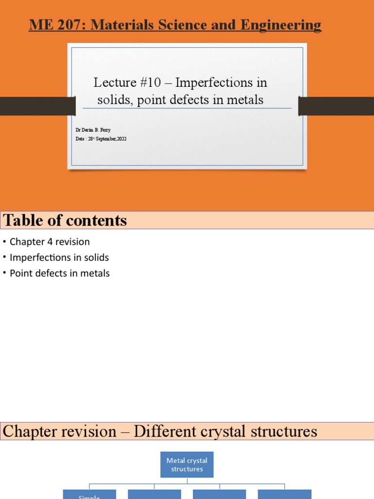 10 - Imperfection in Solids Point Defects in Metals | PDF | Crystal Structure | Crystallographic ...