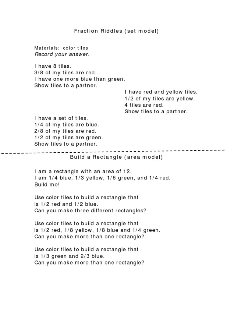 Fraction Riddles with Color Tiles | PDF