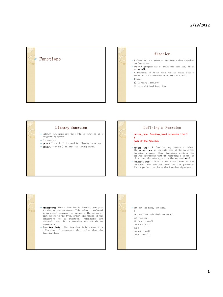 Functions And Preprocessors Pdf Parameter Computer Programming Subroutine