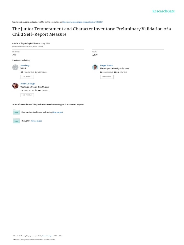 The Junior Temperament and Character Inventory: Preliminary Validation of A Child Self-Report ...