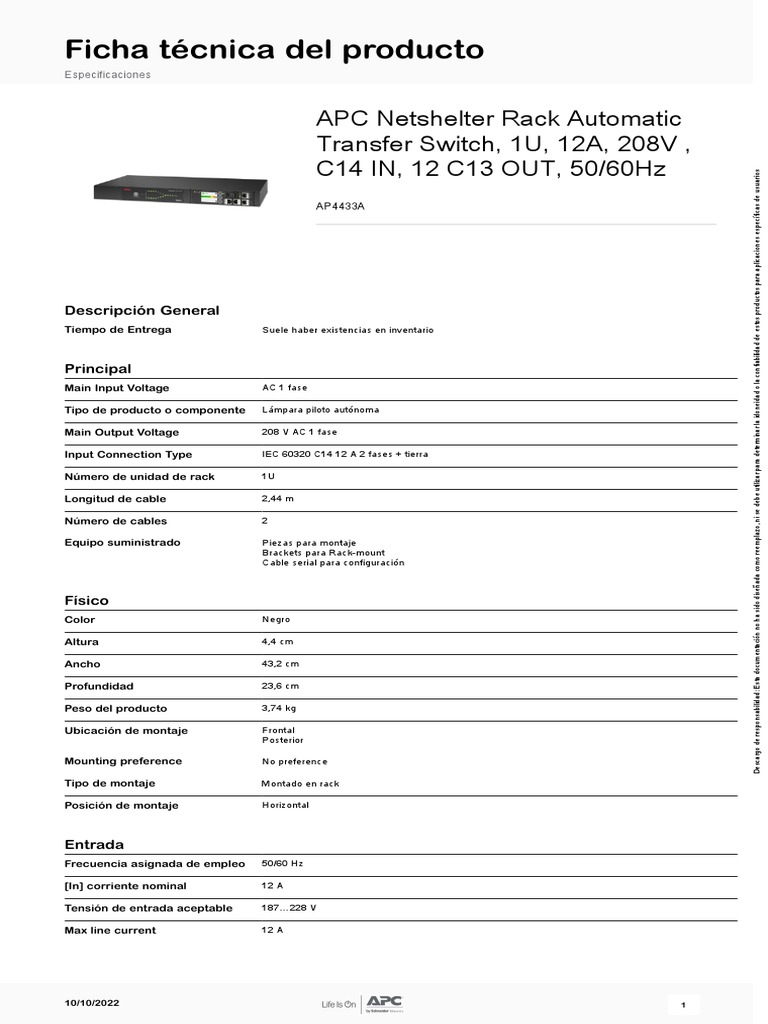 Interruptores de Transferencia para Montaje en Rack - AP4433A | PDF ...