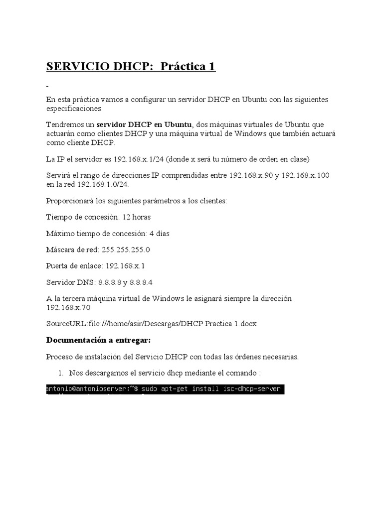 SERVICIO DHCP - Práctica 1 | PDF