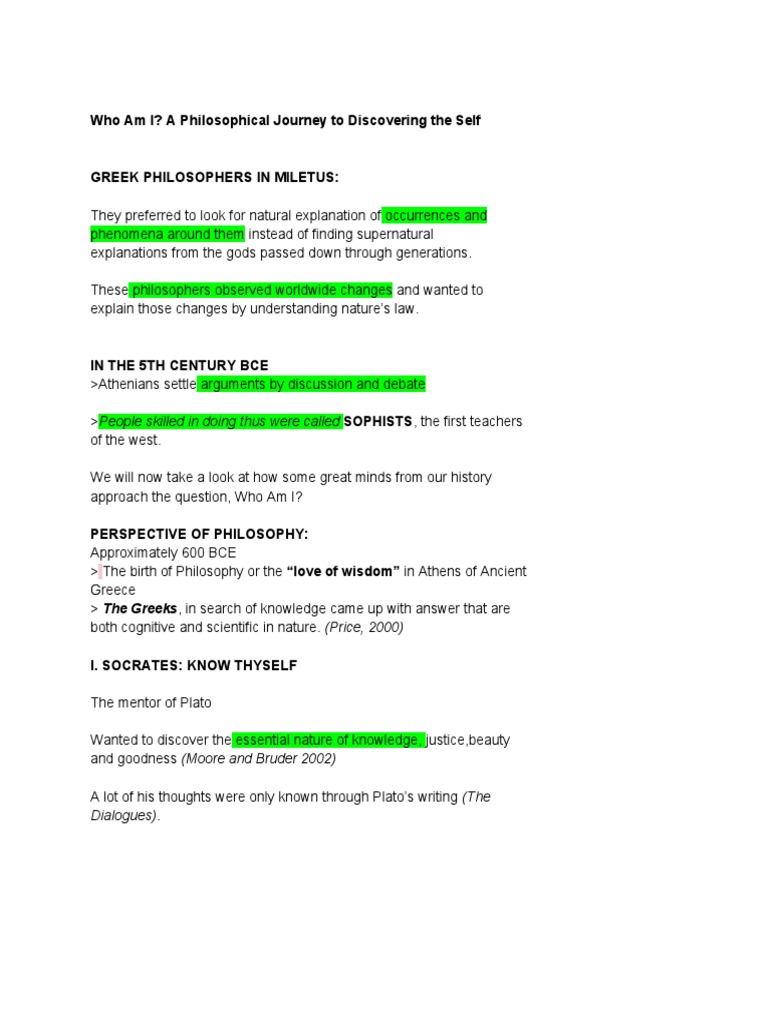 A Philosophical Journey To Discovering The Self | PDF | Id | Socrates