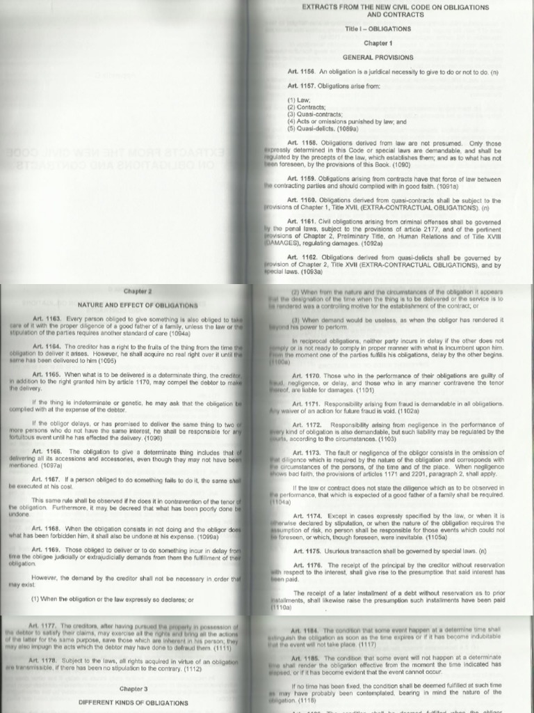 CE516 - Extracts From The New Civil Code On Obligations and Contracts | PDF