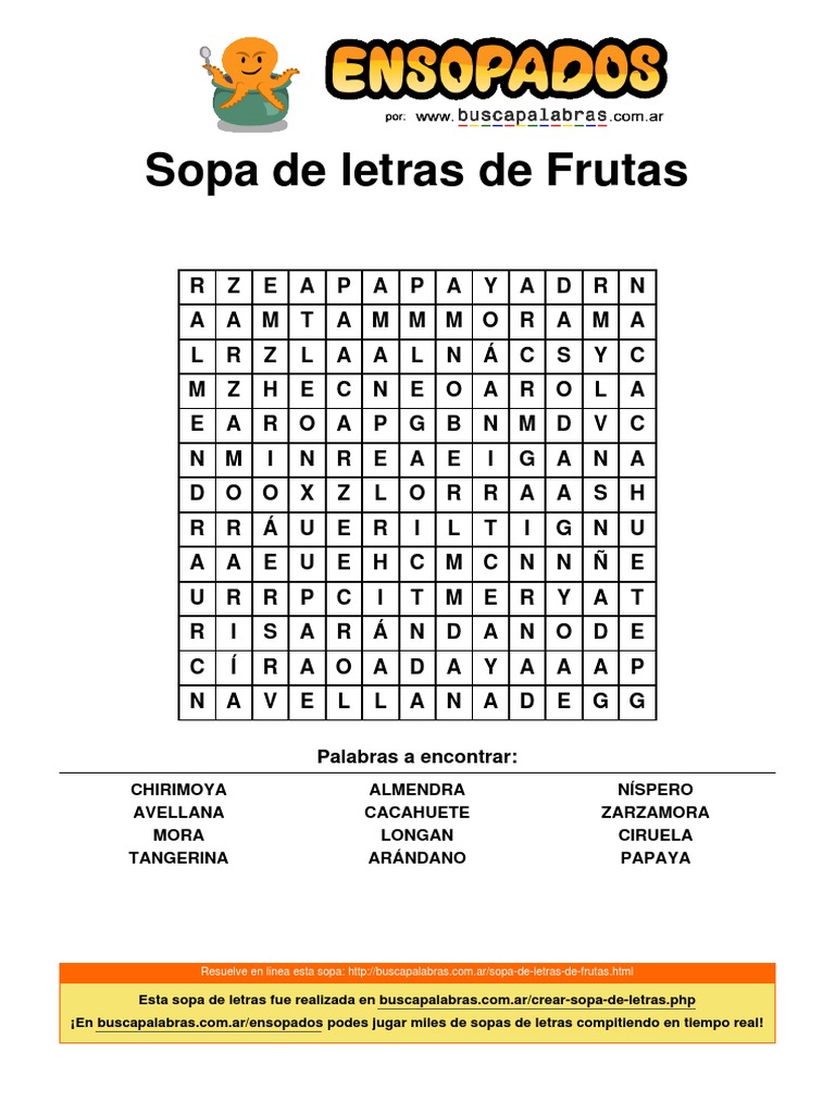 Sopa de Letras de Frutas - 1321 | PDF