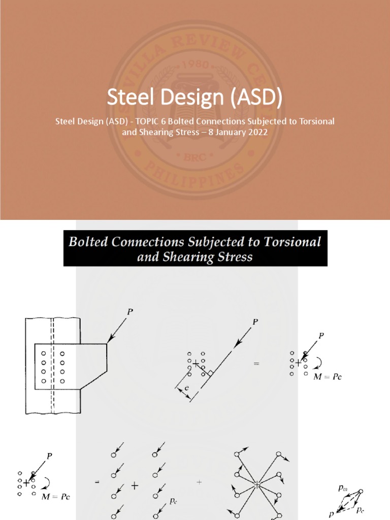 Steel Design (ASD) - TOPIC 6 Bolted Connections Subjected To Torsional ...