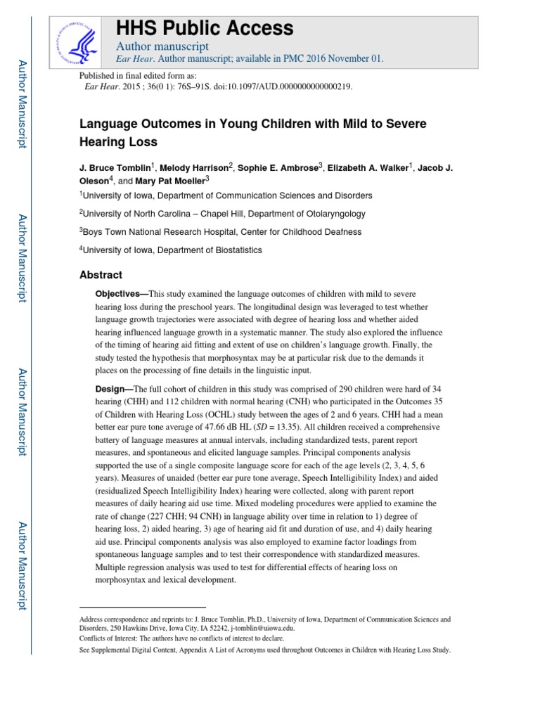 Language Outcomes in Young Children With Mild To Severe Hearing Loss ...