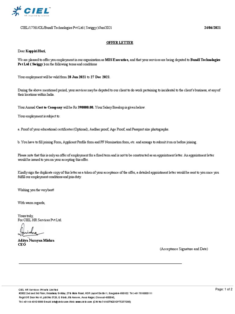 OfferLetter Bundl Technologies PVT LTD (Swiggy) 637601401631599715 236 ...