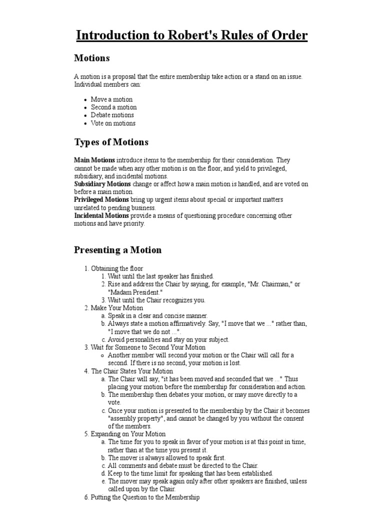 Introduction To Robert's Rules of Order | PDF | Rules | Public Law