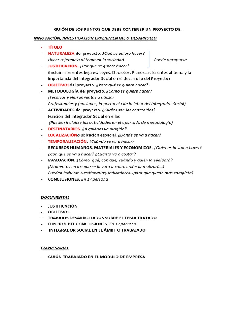 21-22 Guión de Los Puntos Que Debe Contener Un Proyecto | PDF