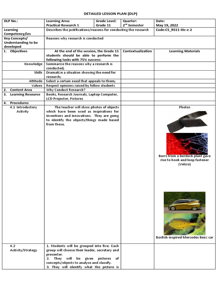 CO - Practical Research 1 (Detailed Lesson Plan) | PDF | Learning ...