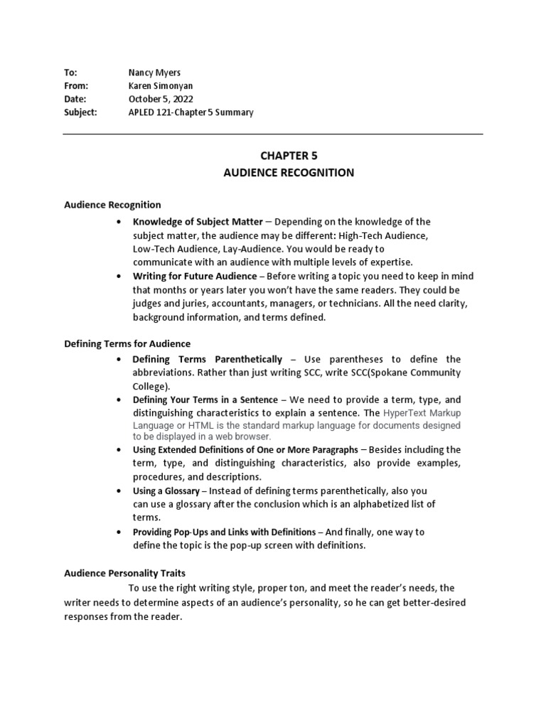 Chapter 5 Summary | PDF | Communication | English Language