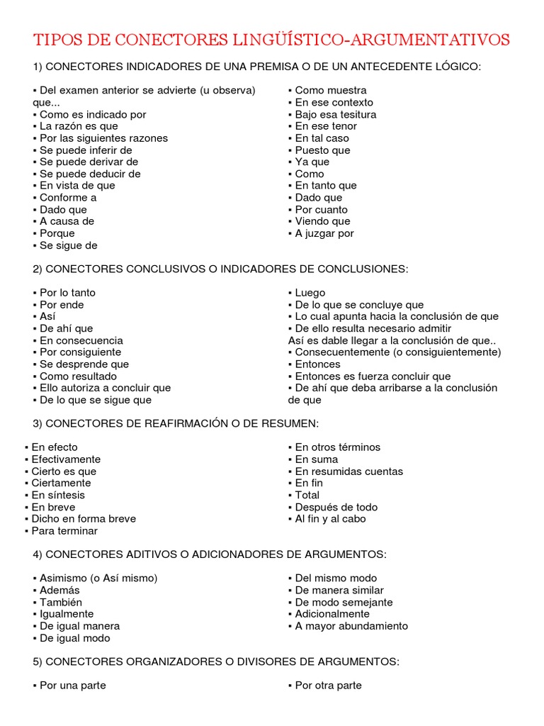 Conectores Argumentativos y Usos | PDF | Inferencia | Metafísica