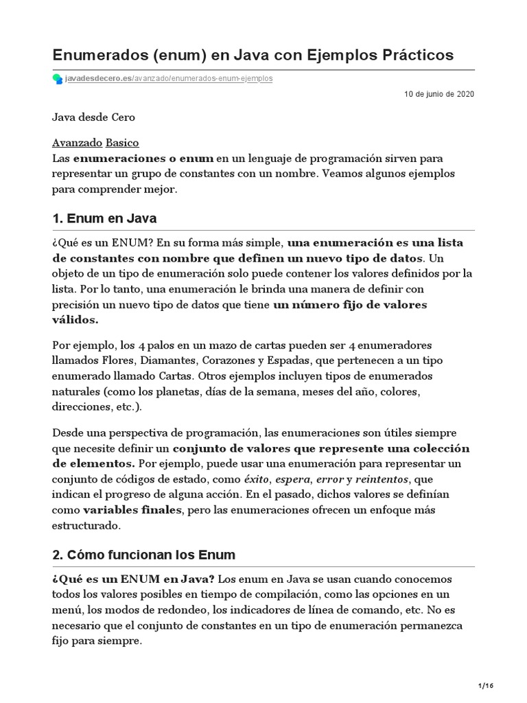 Javadesdecero - Es-Enumerados Enum en Java Con Ejemplos Prácticos | PDF ...