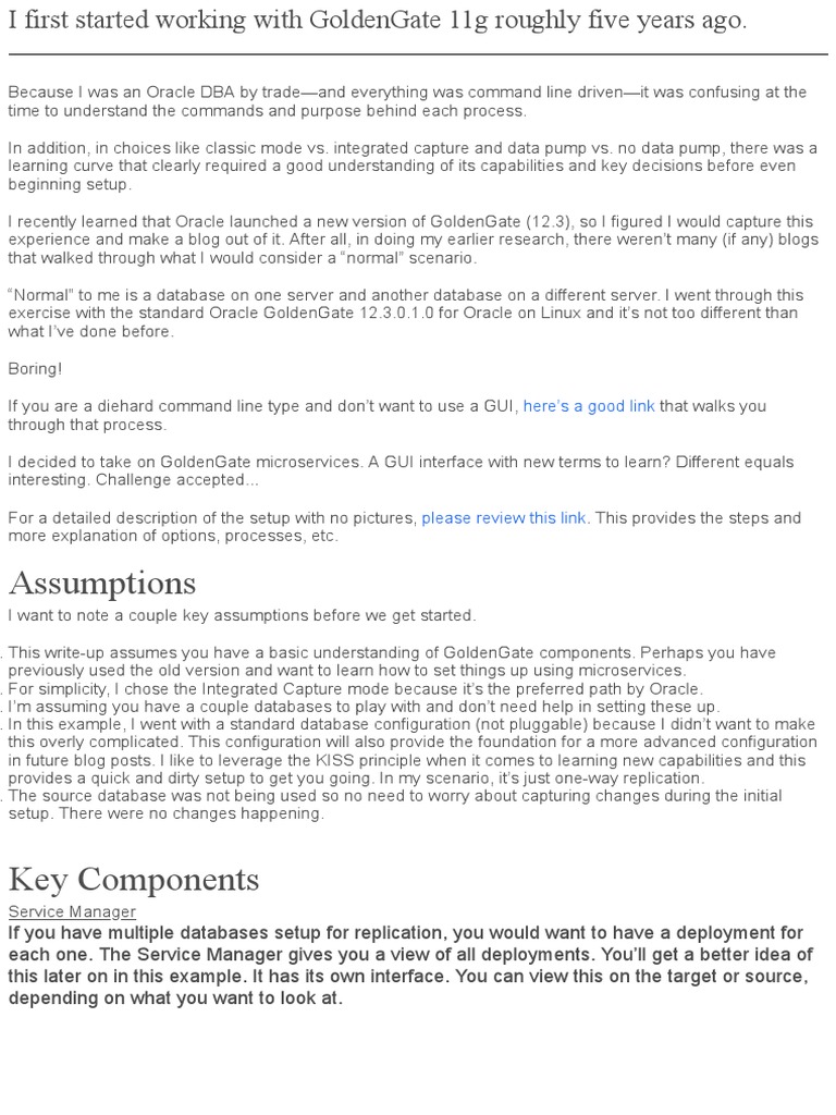 How To Set Up Oracle Goldengate Microservices 12 3 Pdf Databases Command Line Interface