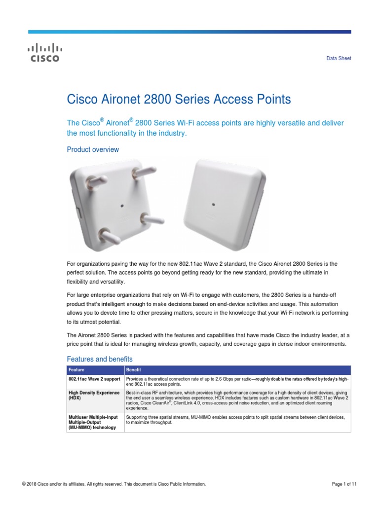 Cisco 2800 Access Point Datasheet | Download Free PDF | Ieee 802.11 ...