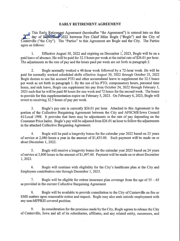 Early Retirement Agreement - Fully Signed | PDF