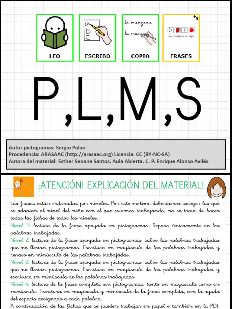 Frases Fonemas P L M S | PDF | Escritura | Lectura (proceso)