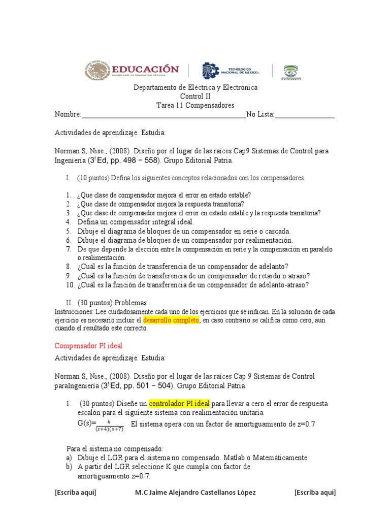 Tarea Once Doce Uno | PDF | Sistema de control