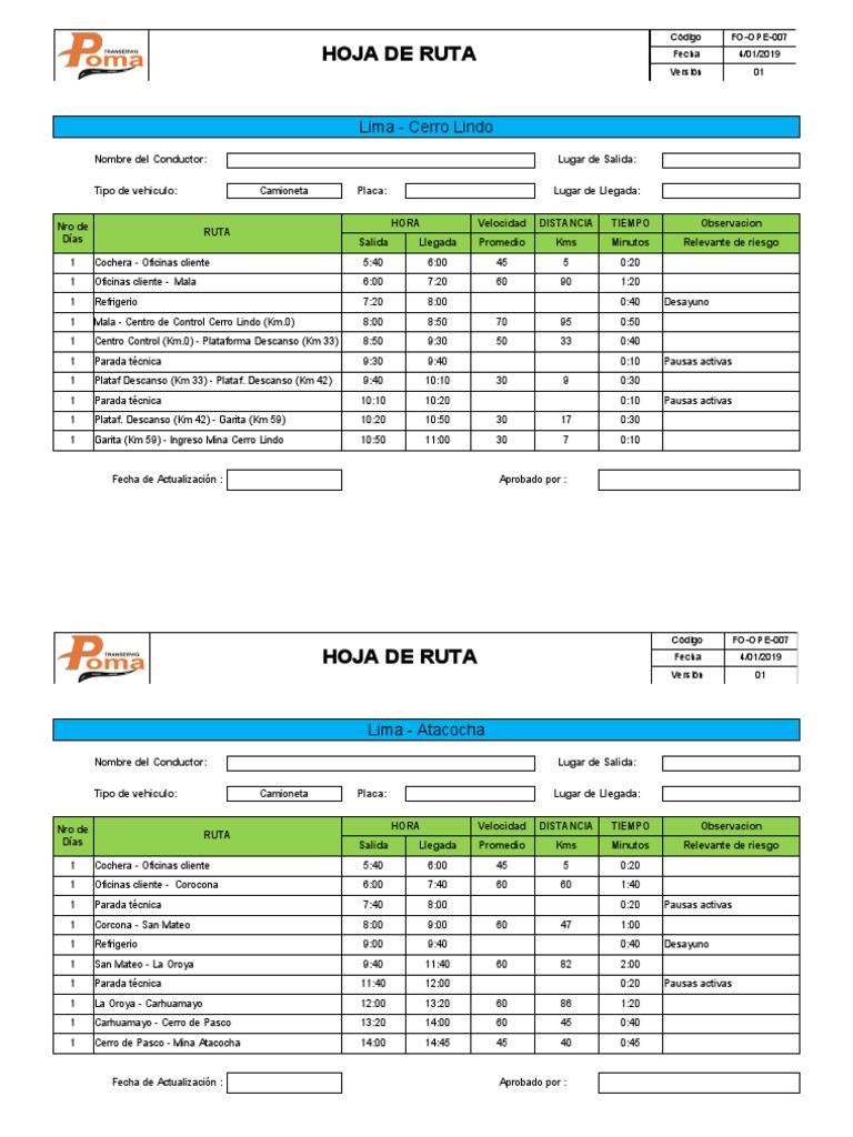 Registros de rutas de transporte | PDF