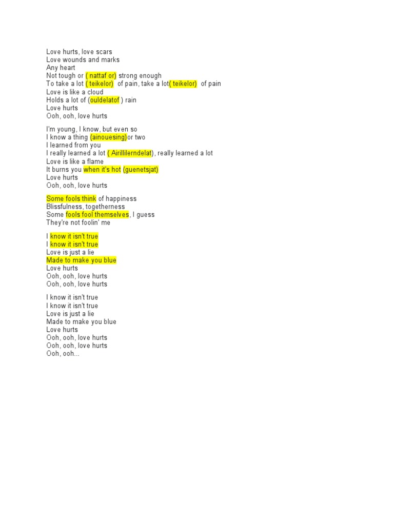 Love Hurts Lyrics | PDF