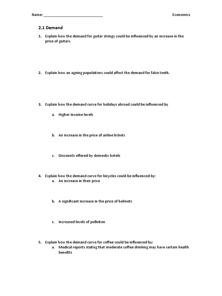 Demand Curve Analysis Exercises | PDF | Demand Curve | Supply And Demand
