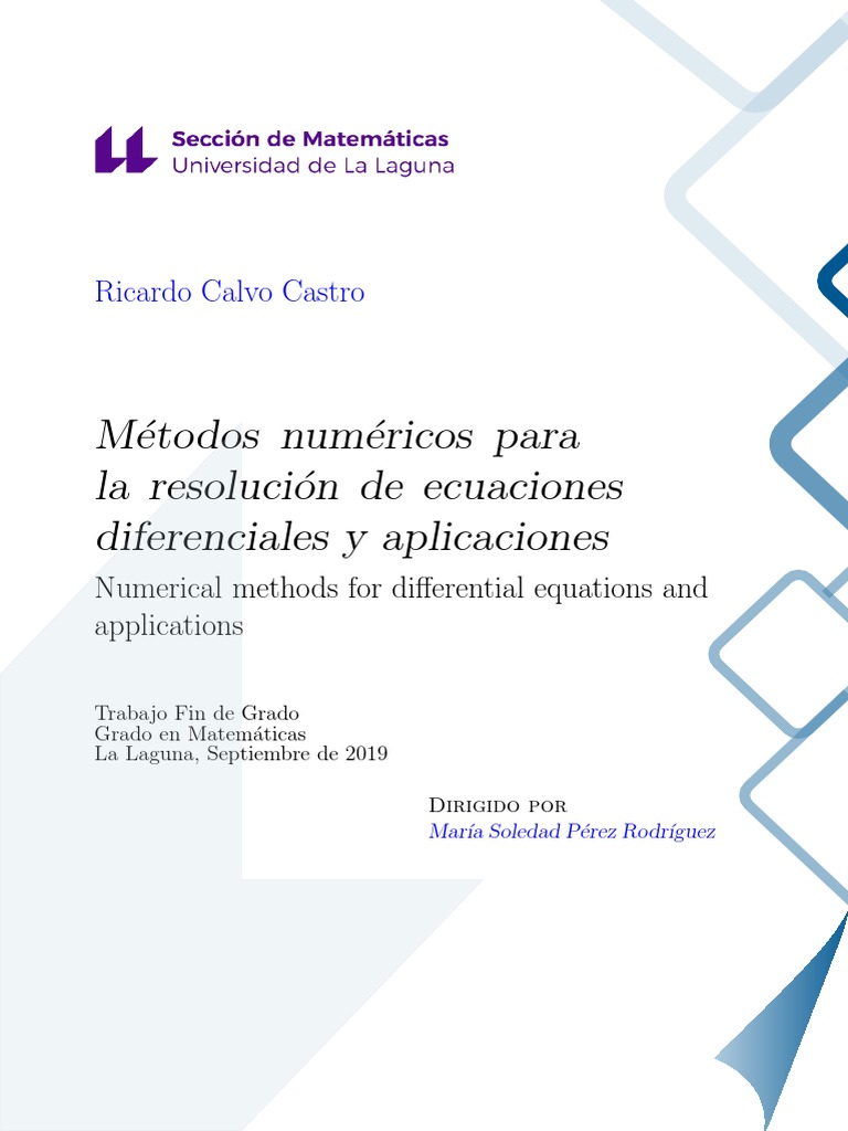 Metodos Numericos para La Resolucion de Ecuaciones Diferenciales y Aplicaciones. | PDF ...