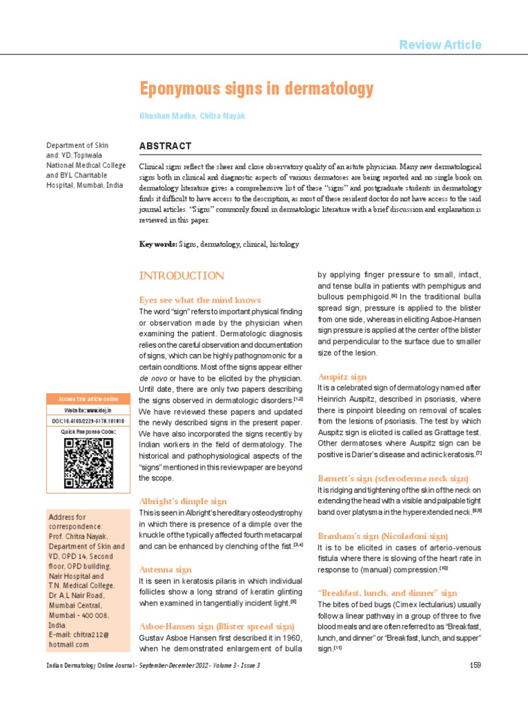 Eponymous Signs in Dermatology | PDF | Integumentary System | Medicine
