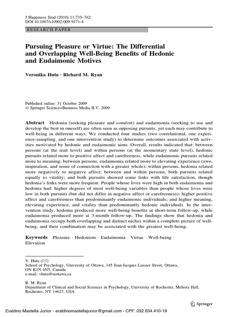 Pursuing Pleasure or Virtue - The Differential and Overlapping Well ...