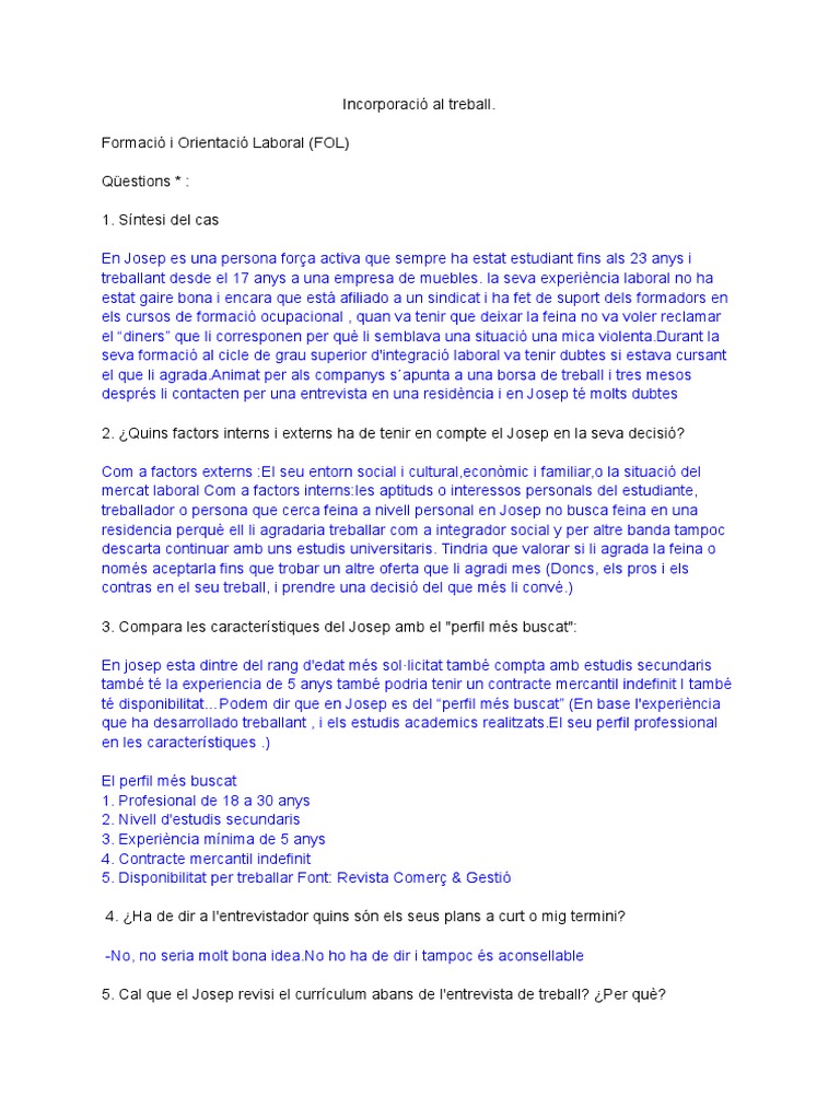 Incorporació Al Treball | PDF