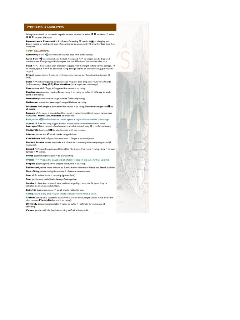 GENESYS RPG Item Qualities Only Rule Card | PDF