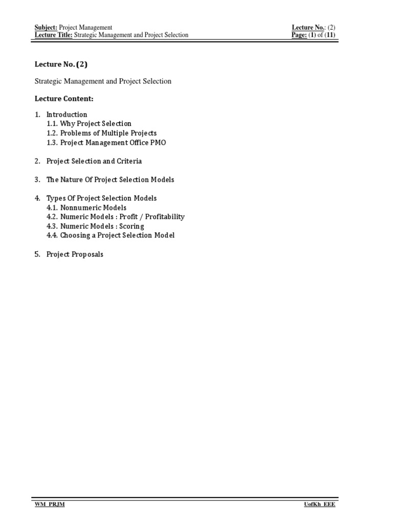 2.stratigic Management and Project Selection | PDF | Net Present Value | Project Management