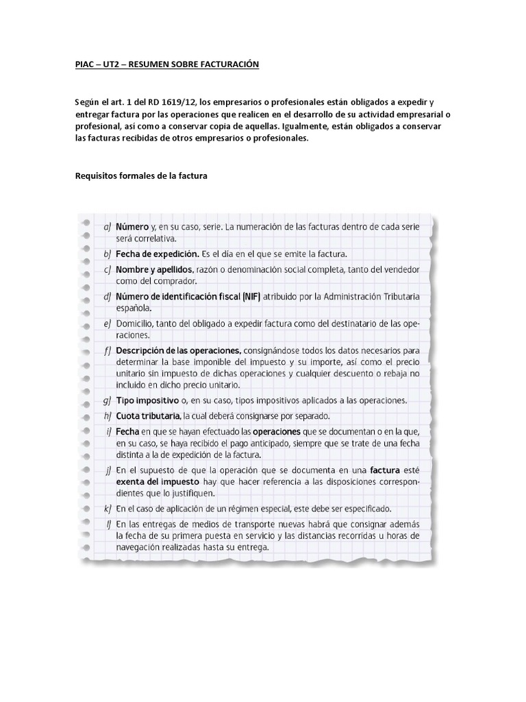 PIAC-UT2-Resumen Facturación | PDF | Factura