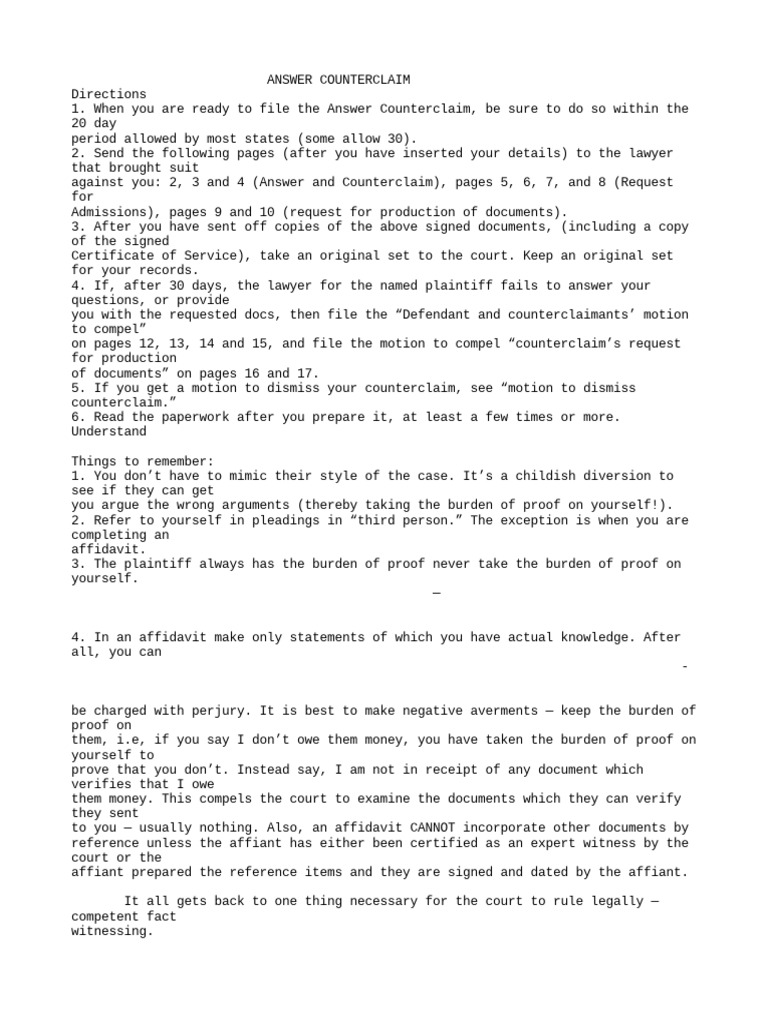 Foreclosure Answer W Counterclaim Discovery | PDF | Affidavit ...