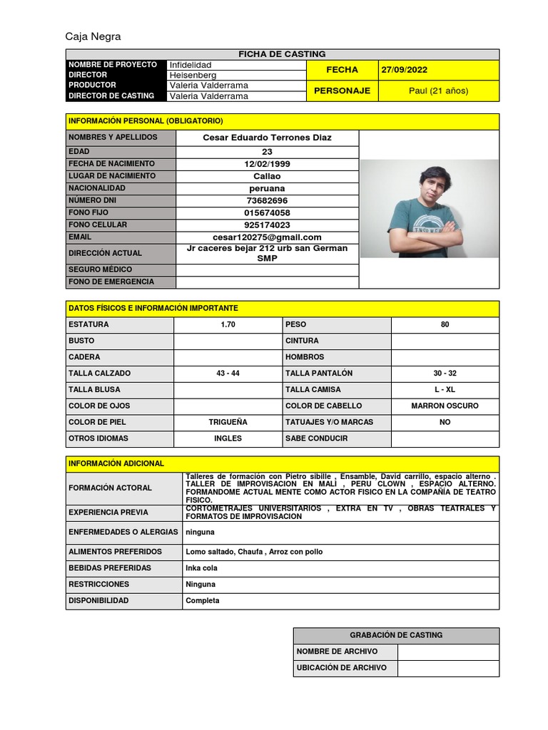 Ficha Casting Paul | PDF