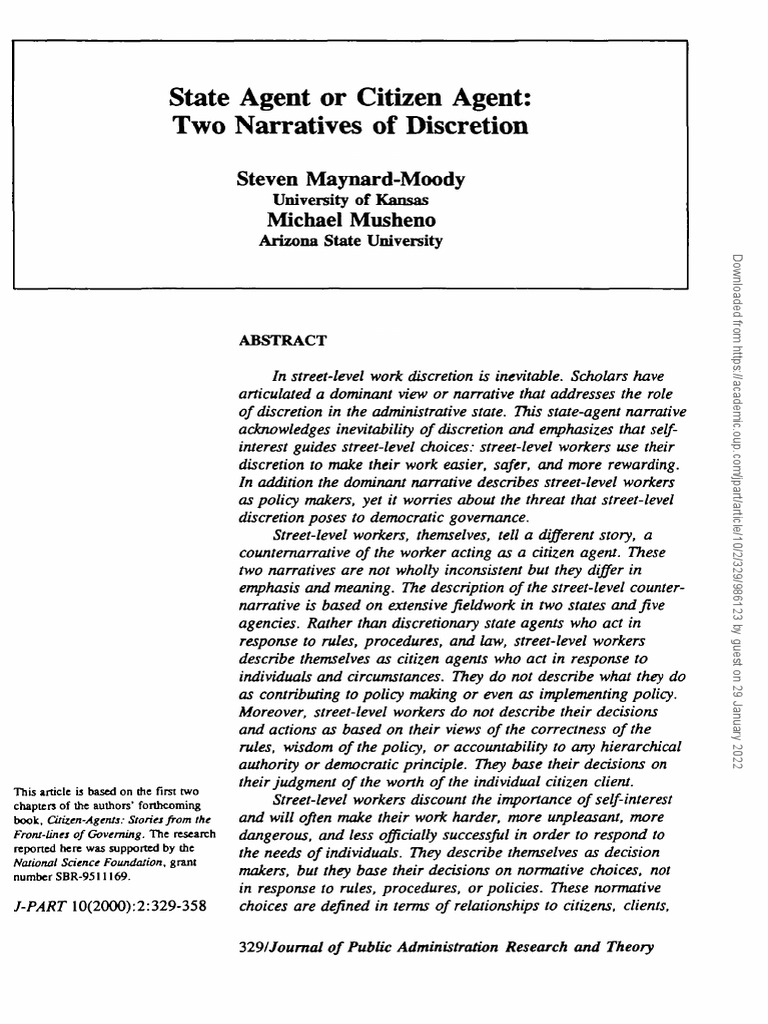 State vs. Citizen Agents: A Discretion Debate | PDF | Narrative | Policy