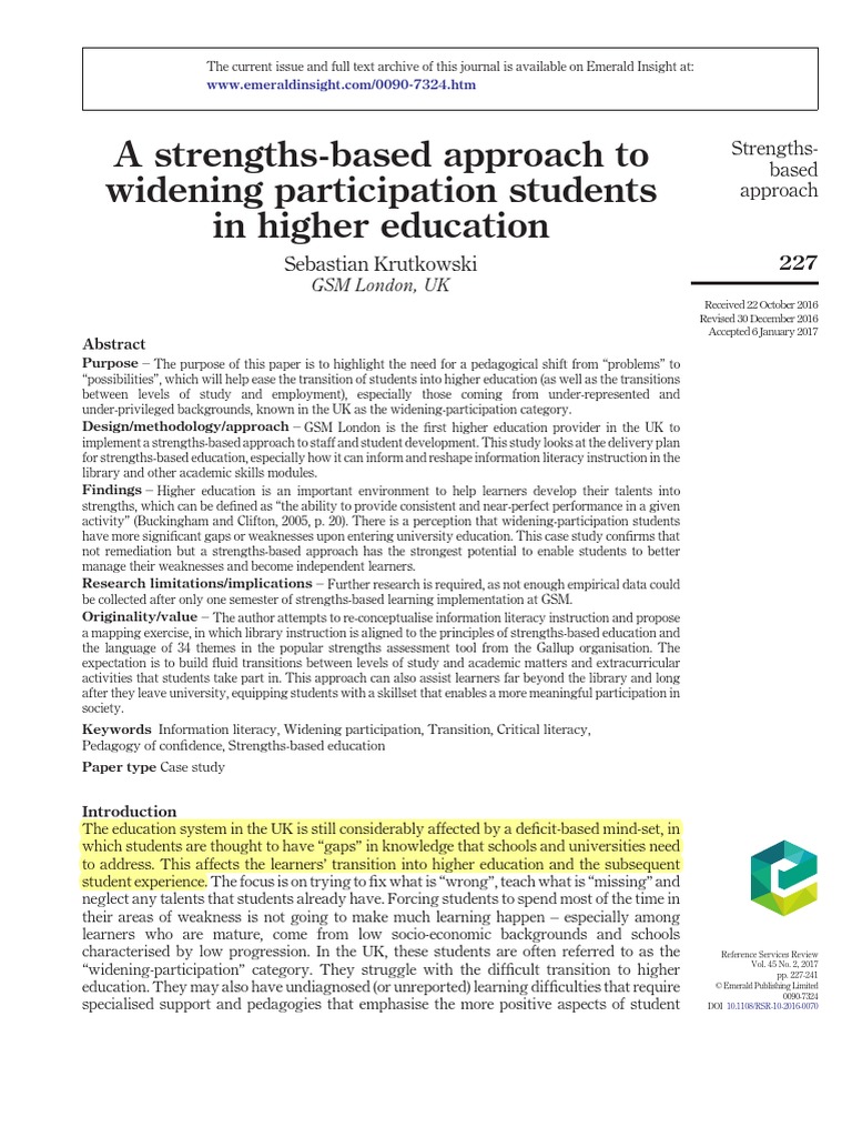 A Strengths-Based Approach To Widening Participation Students ...