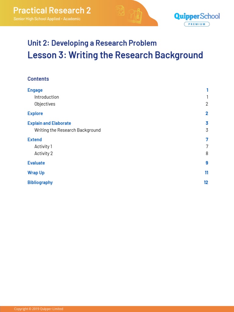FINAL (SG) - PR2 11 - 12 - UNIT 2 - LESSON 3 - Writing The Research Background | PDF ...