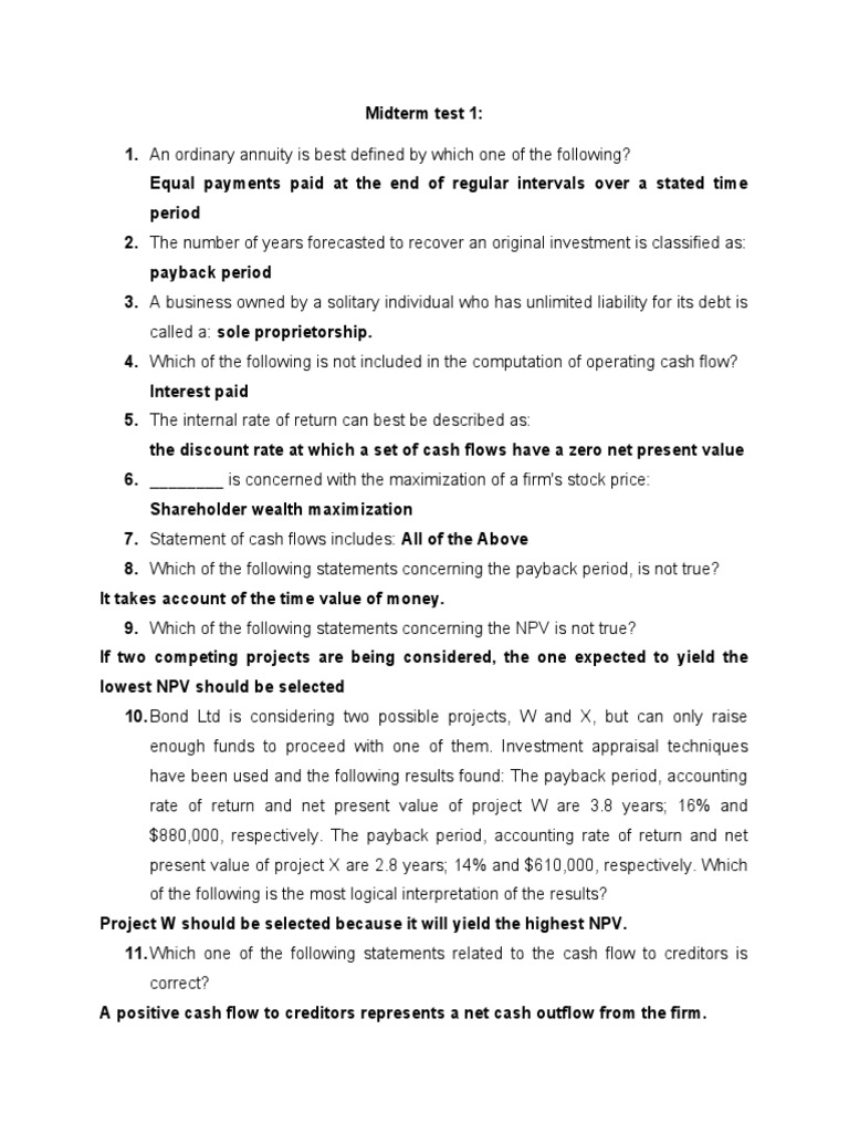 Midterm Test 1 | PDF | Net Present Value | Internal Rate Of Return