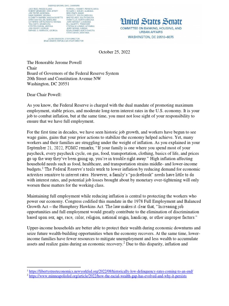 Fed Full Employment Letter | Download Free PDF | Inflation | Federal ...