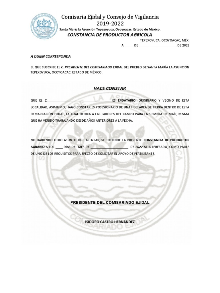 Constancia de Productor Agropecuario | PDF | México | America latina