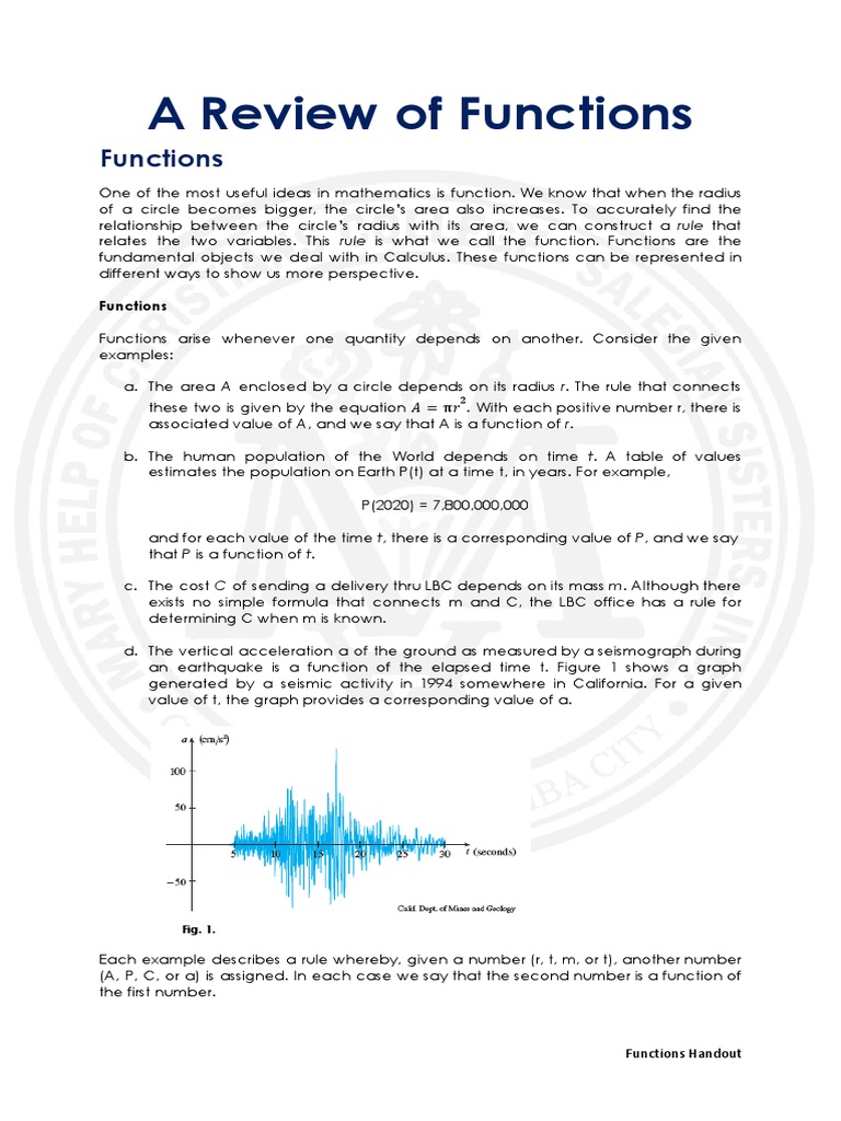 Functions Handout | PDF | Function (Mathematics) | Area