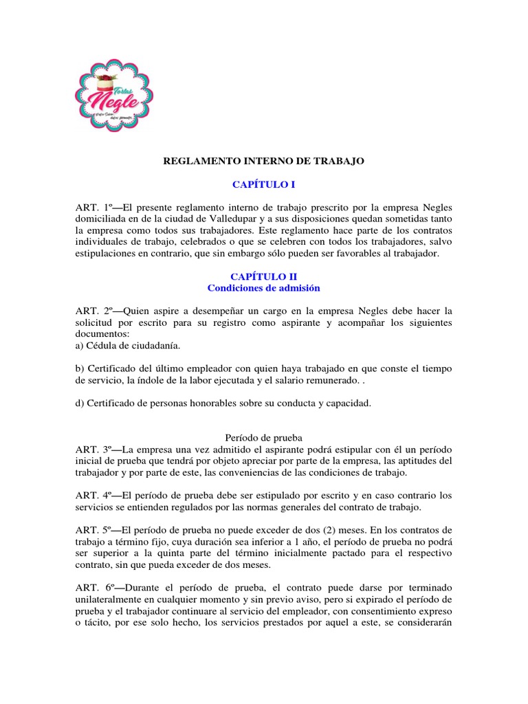 Reglamento Interno de Trabajo | PDF