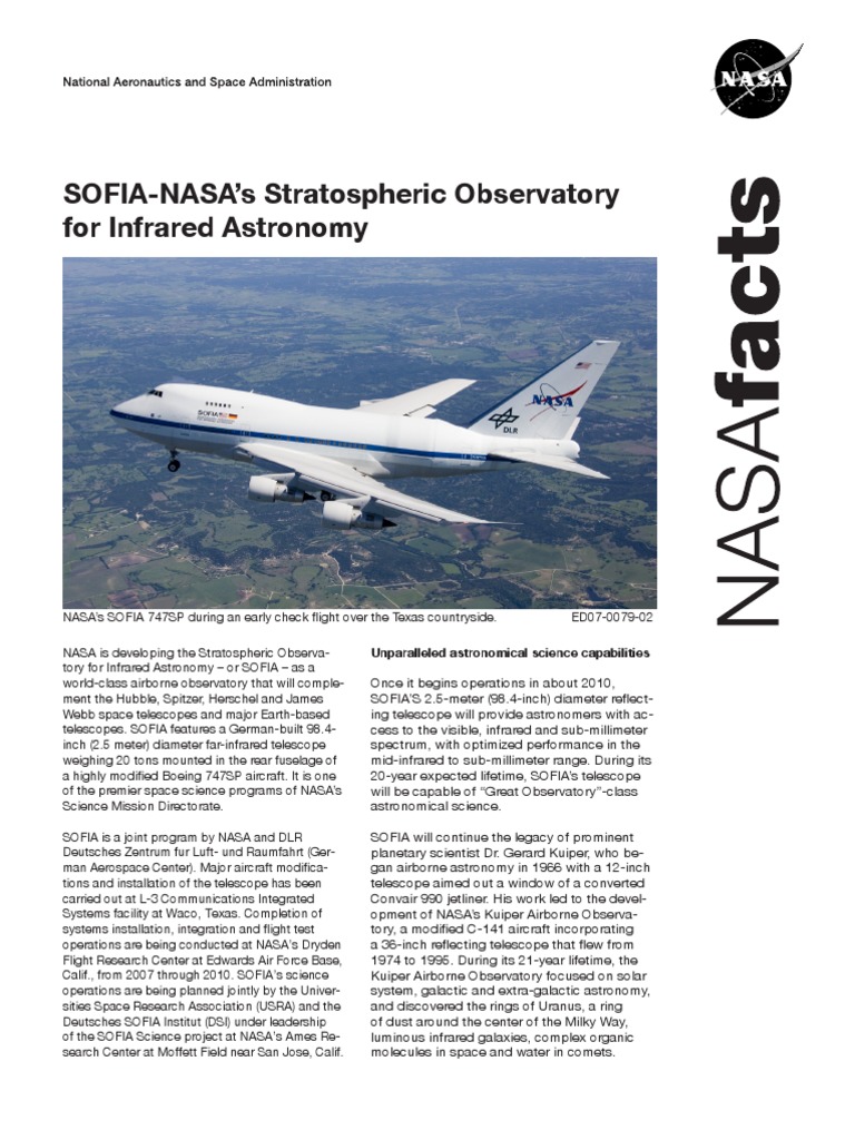 NASA Facts SOFIA-NASA's Stratospheric Observatory For Infrared Astronomy | PDF | Astronomy | Science